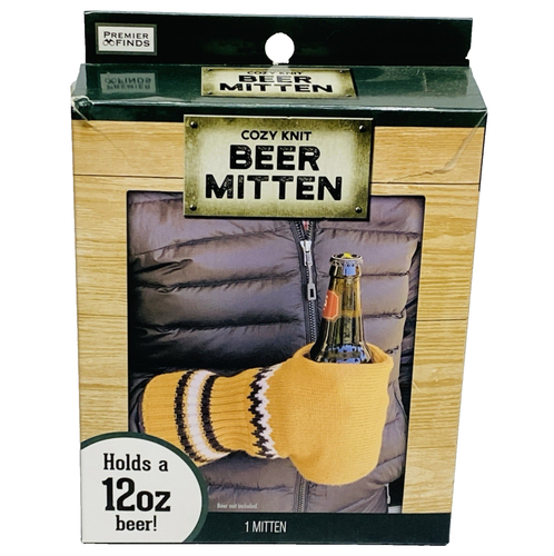 Knit Stitched Beer Mitten Gloves Drink Holder White Elephant Gag Gift ...