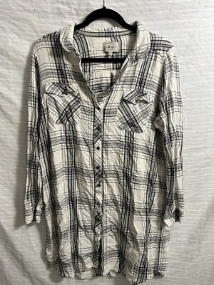 GH Bass Dress Womens Blue Plaid Long Sleeve Shirt Dress Pockets Cotton ...