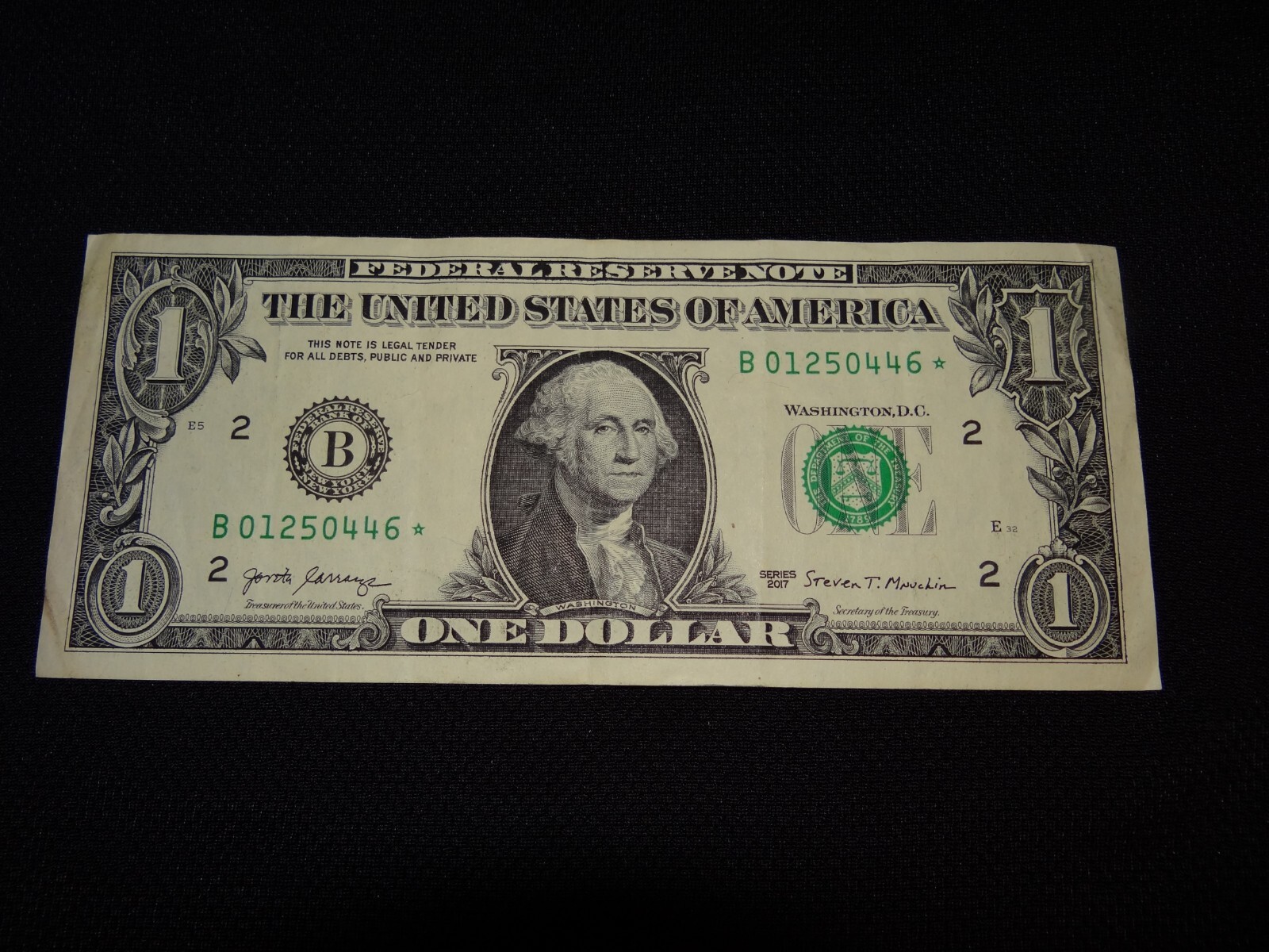2017 $1 Dollar Rare Star Note Series B New York Serial Number B01250446 ...