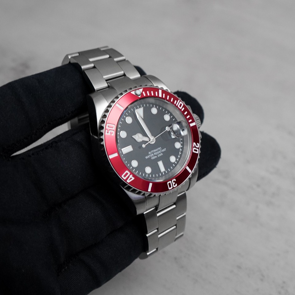 Custom Made 40mm Red Diver Style Mod Watch w/ NH35 Automatic Movement ...