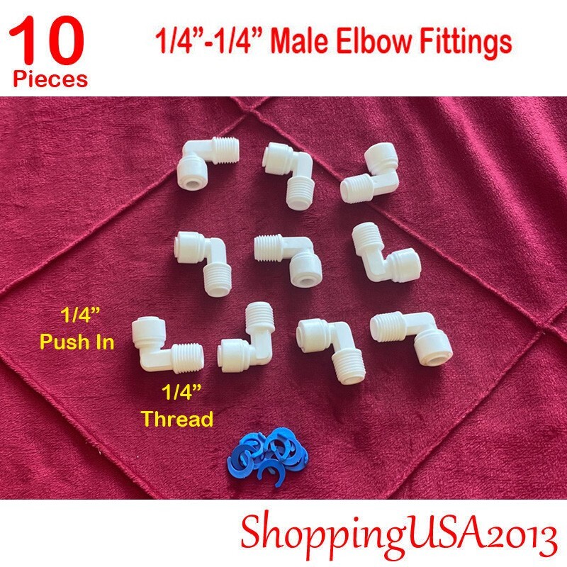 10 Pcs 1/4"-1/4" Male Elbow Fittings Quick Connect Thread Push In ...