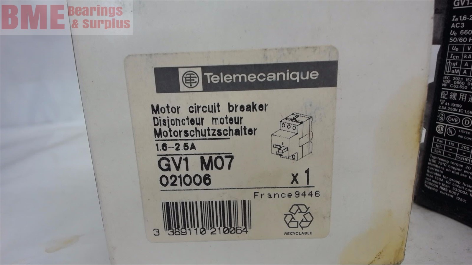 Telemecanique Gv1 M07 021006 Motor Circuit Breaker 1.6-2.5 Amps 460 ...