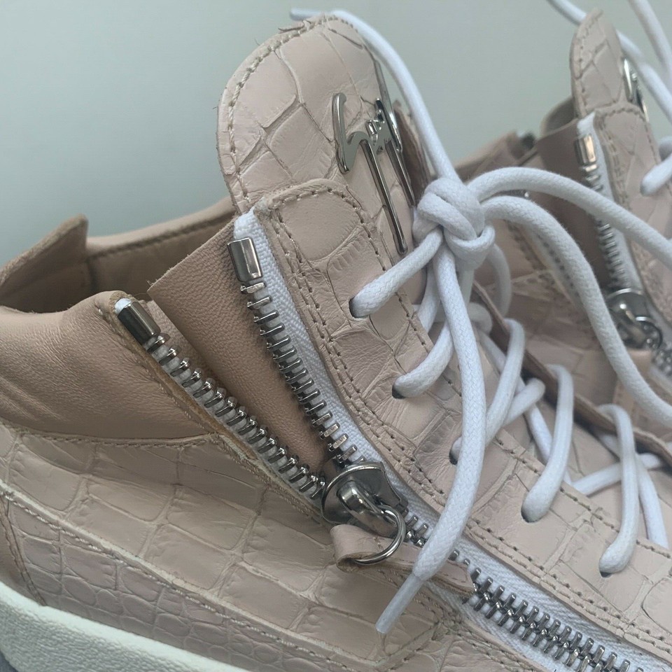 GIUSEPPE ZANOTTI WOMEN LIGHT PINK CROC EMBOSSED LEATHER HIGH TOP ...