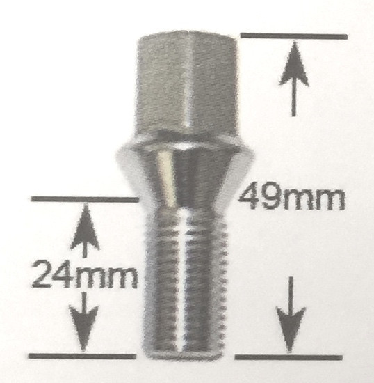 (20) 14x1.5 ACORN CHROME CONICAL CONE SEAT WHEEL LUG BOLTS 24MM AUDI VW ...