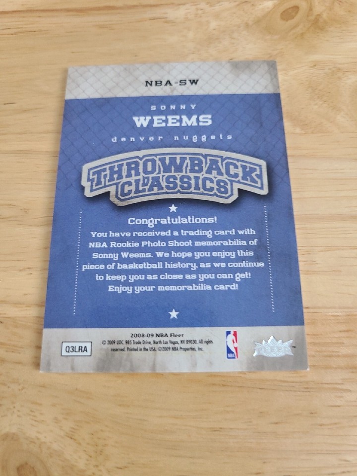 2008-09 Fleer Throwback Classics Memorabilia Sonny Weems #NBA-SW Rookie ...
