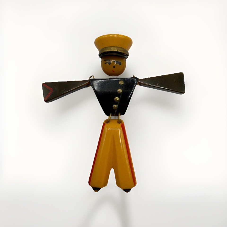 Vintage Bakelite Brooch Pin Articulated Soldier Figural Amazing | eBay