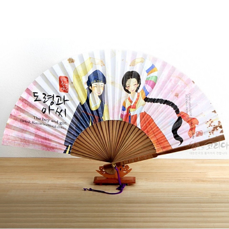 [*Korean Traditional Crafts] Folding Hand Fan Boy & Girl Korean Paper ...
