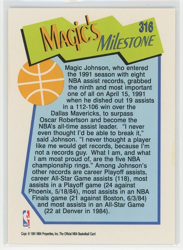 1991-92 NBA Hoops Basketball Magic Johnson Milestones #316 | eBay