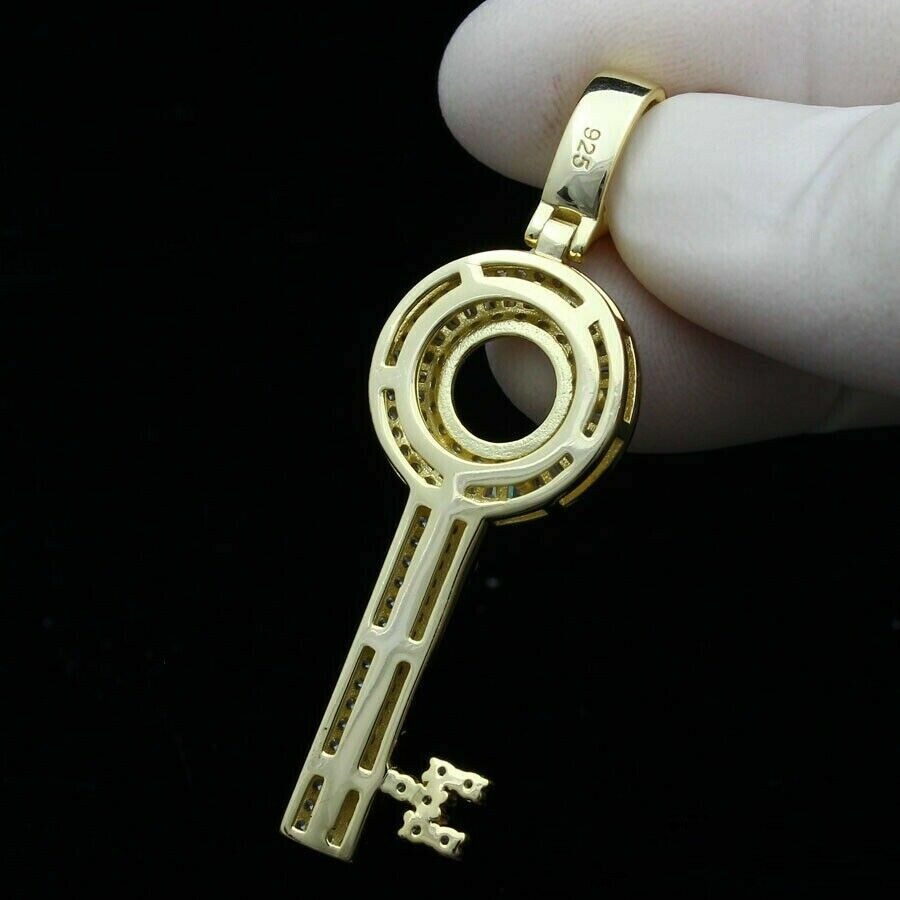 2Ct Baguette Cut VVS1/D Diamond Key Shape Pendant For Men's 14k Yellow ...