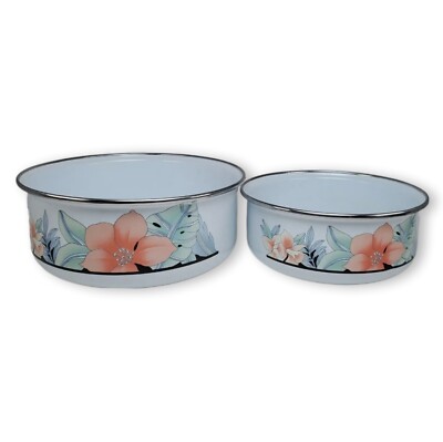 Metal Enamel Nesting Storage Bowls Hibiscus Floral Set of 2 | eBay