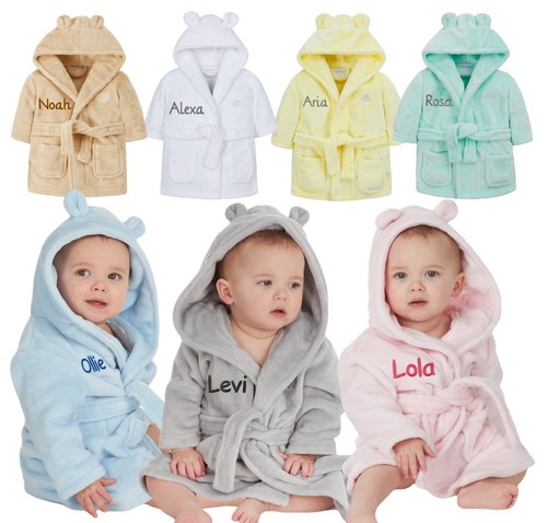 Personalised Embroidered Baby Robe Dressing Gown Hood Toddler Baby Gift ...