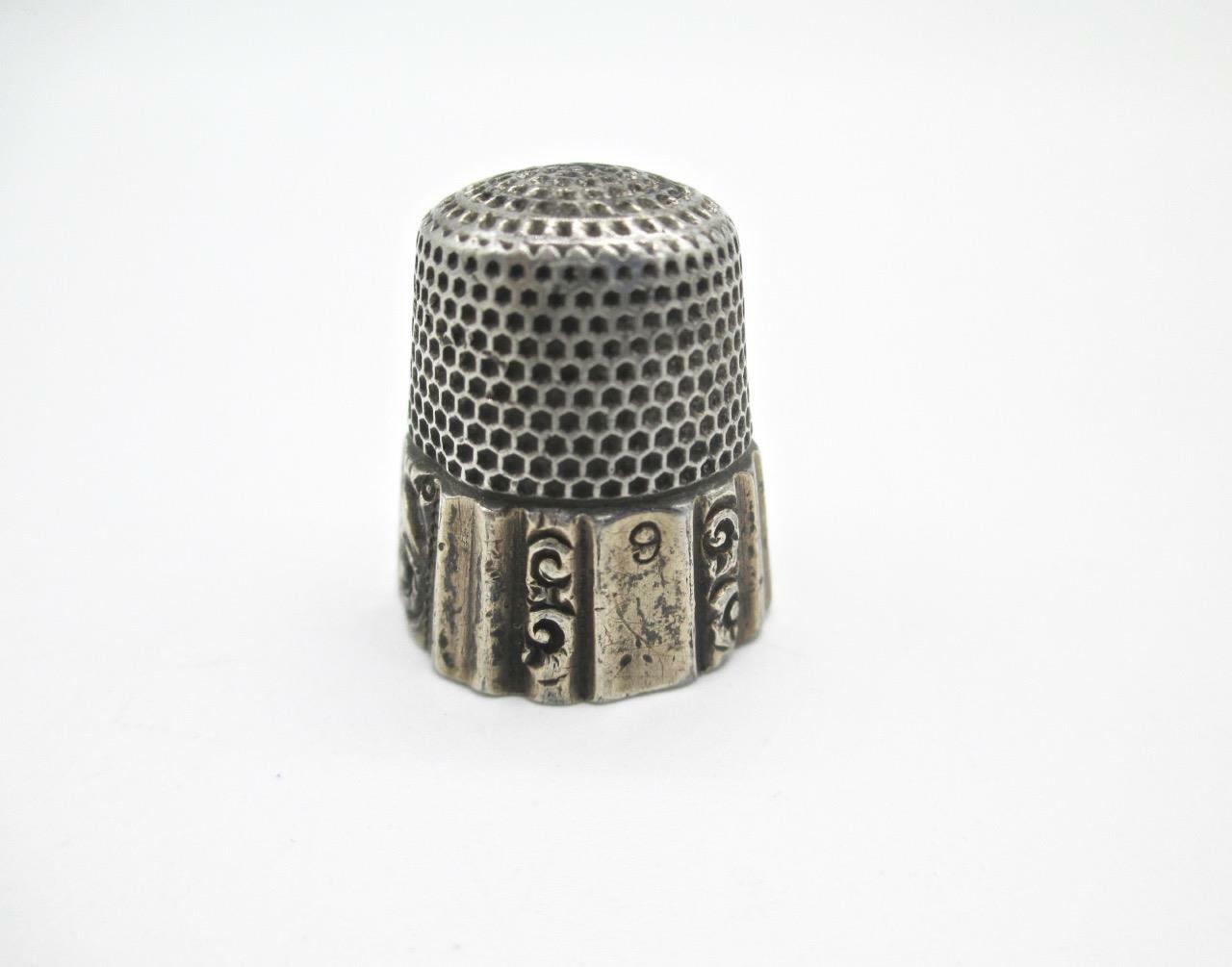 6.4 GRAM ART DECO VINTAGE FANCY ETCHED STERLING SILVER THIMBLE SIZE 9 ...
