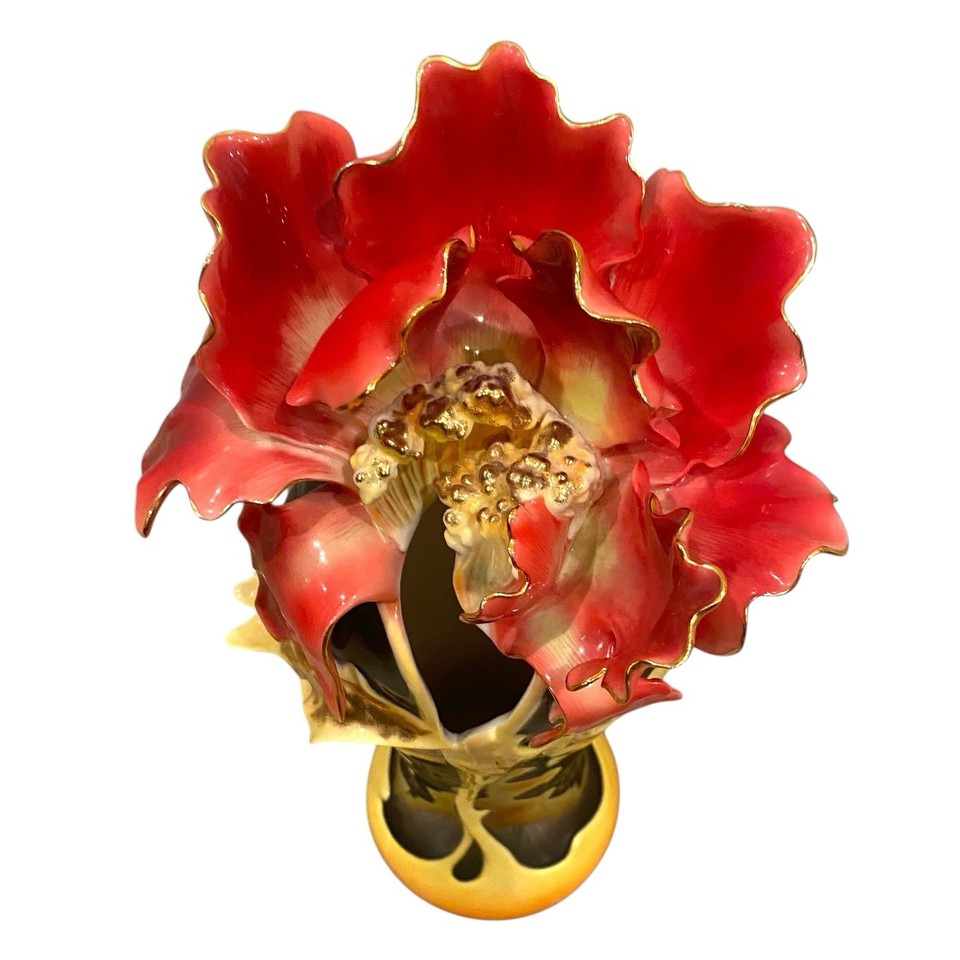 Franz Collection Striking VERMILLION PORCELAIN PEONY VASE FZ00689 Rare ...