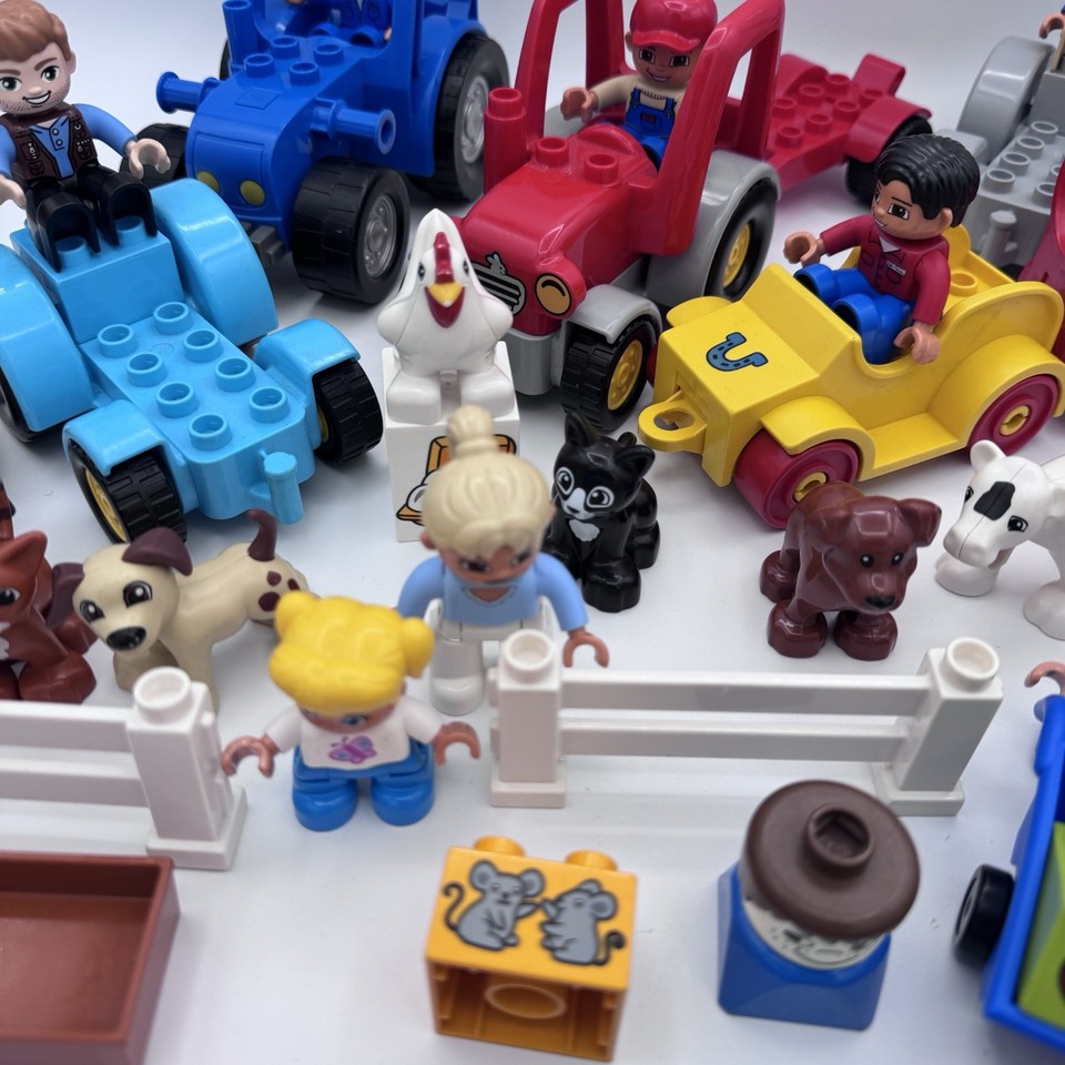 HUGE Lego 43 Duplo Animal Lot Farm Cows Fence Tractor Figure Dog Cat ...