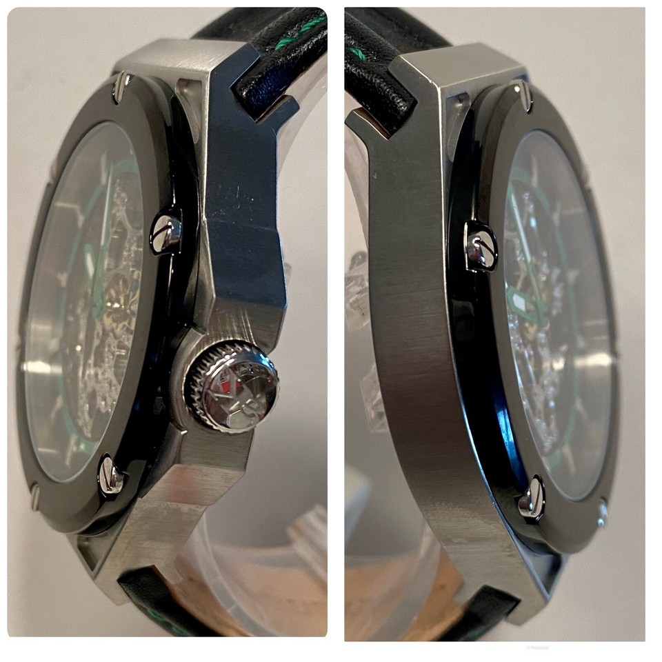 50mm Auto Green Skeleton Silvertone | Black Strap ADEE KAYE Mens ...