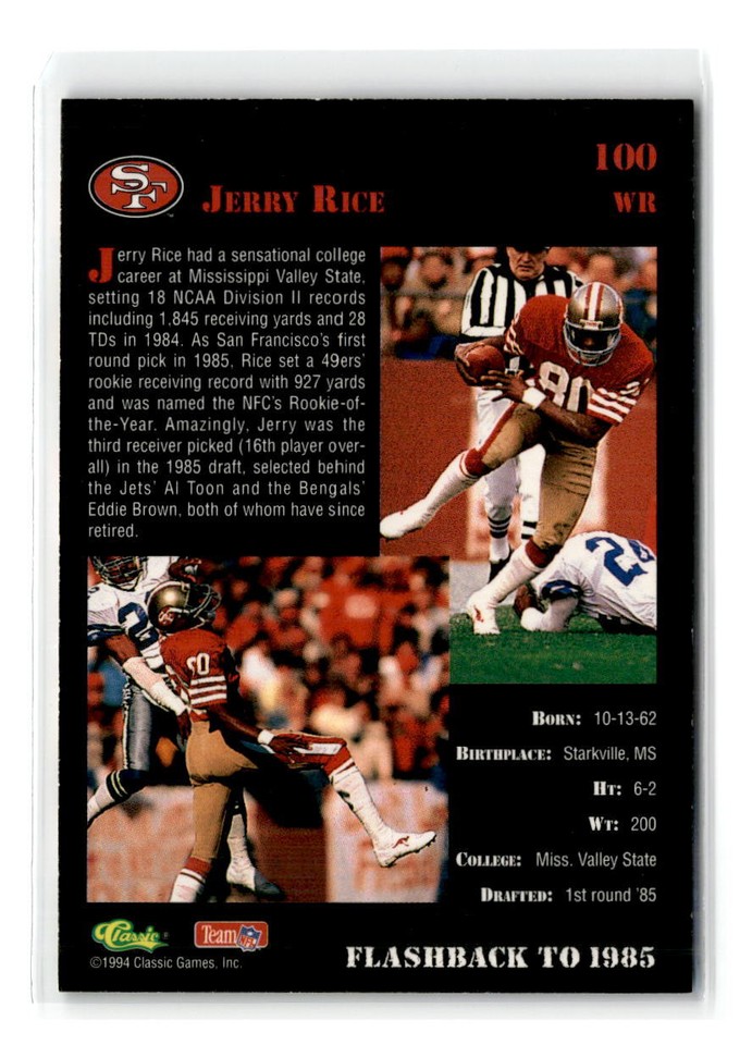 1994-Classic NFL Draft-#100-Jerry Rice-San Francisco 49ers | eBay