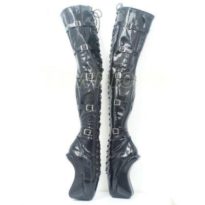 High Hoof Heel Heelless Lace Up Women's Zipper Buckle Knee-High Ballet ...