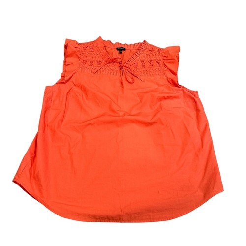 Talbots Smocked Ruffle Split-Neck Shell Shirt Size XL Orange | eBay