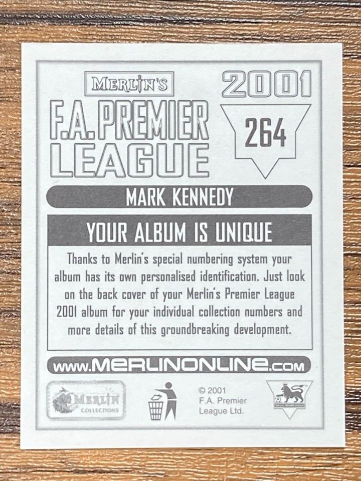 FA Premier League Merlin 2001 Sticker No.264 Mark Kennedy Manchester ...