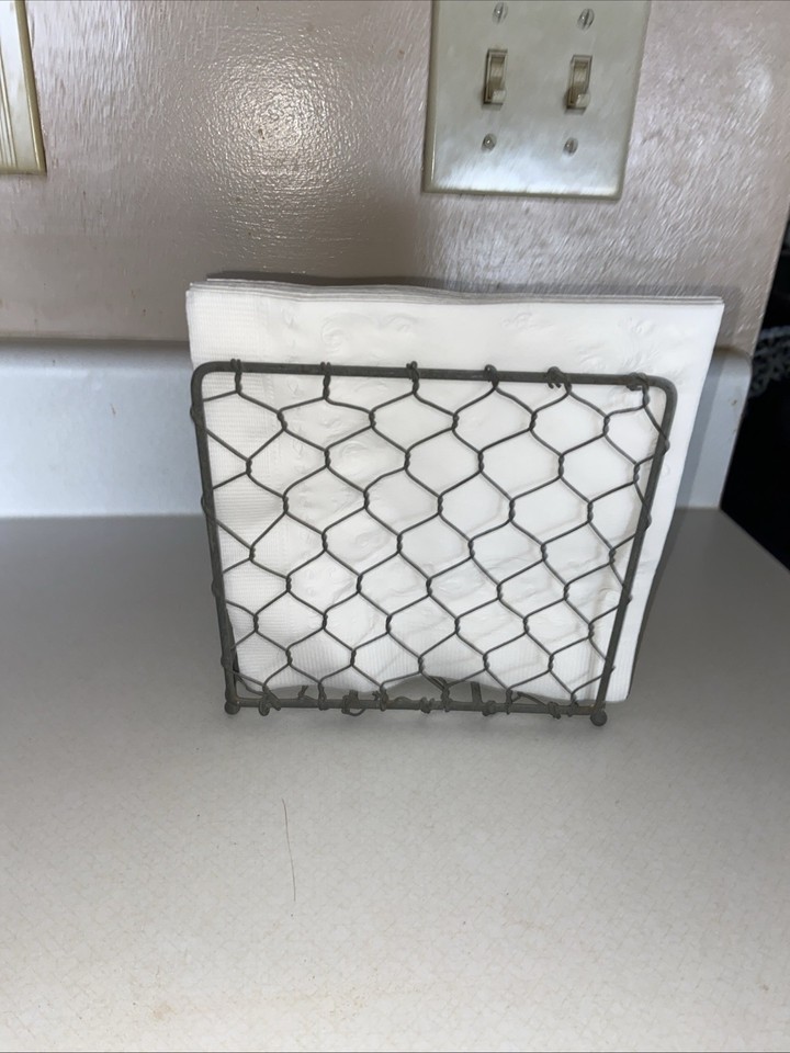 Country Chicken Wire Salt Pepper Shaker and Napkin Caddy Holder Rustic ...