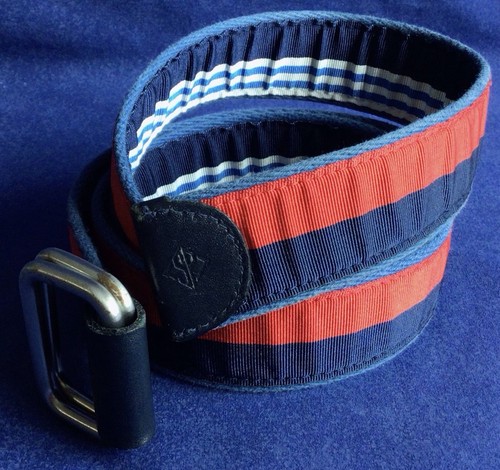 Brooks Brothers Red Blue Ribbon Belt Striped Sz M 1-3/8”Wide EUC Bros ...