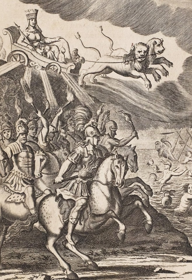 1709 VIRGIL AENEID PRINT Du Guernier MYTHOLOGY GREEK LION CHARIOT SEA ...