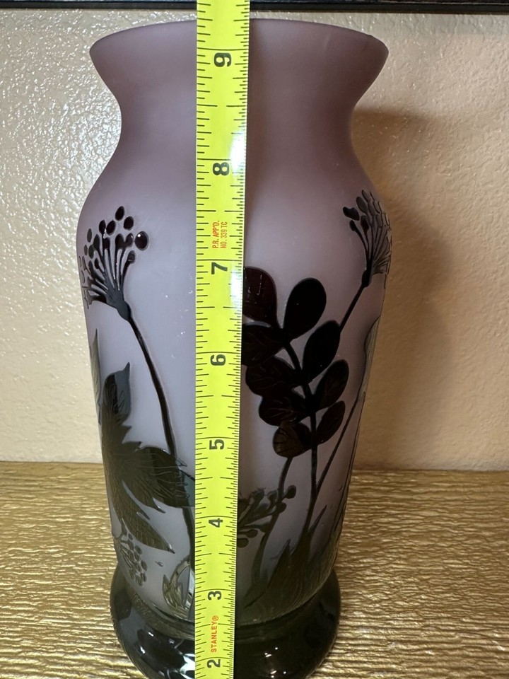Galle Style Cameo Reproduction Frosted Glass Vase with Floral Design 9. ...