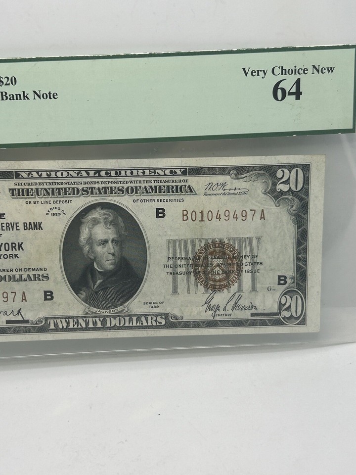 $20 1929 1870 National Currency Note PCGS MS64 FR Bank of New York) NY ...