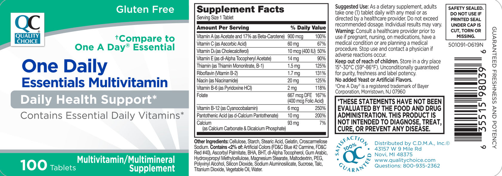 Quality Choice One Daily Essentials Multivitamin Tablets, 100 Count ...