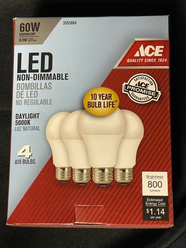 Ace 3565884, LED Non-Dimmable A19, 60W Light Bulbs, Pack of 4, FREE ...