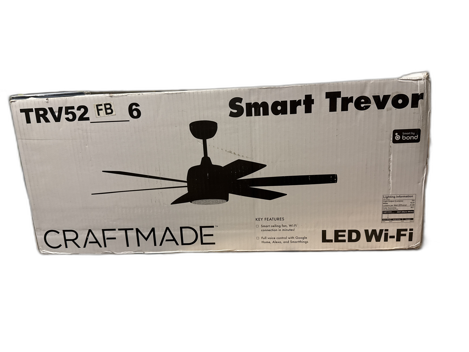 CRAFTMADE Trevor 52" Indoor/Outdoor Ceiling Fan Flat Black LED Light ...