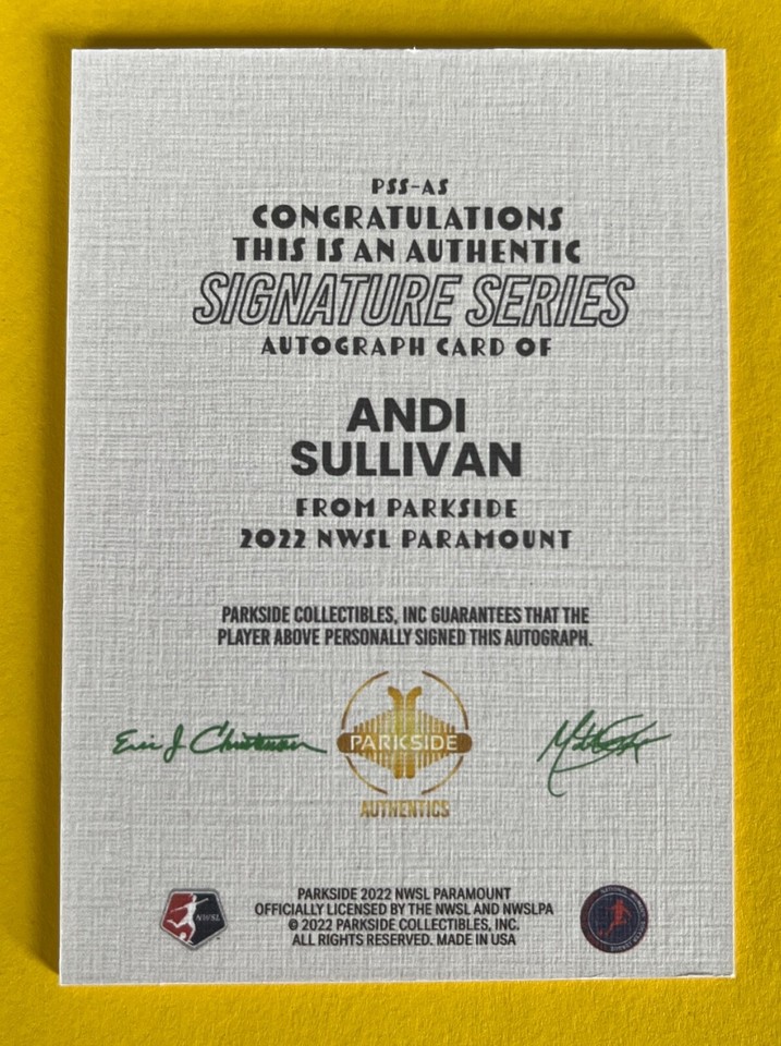 Andi Sullivan 2022 Parkside NWSL Paramount SIGNATURE SERIES AUTO Card ...