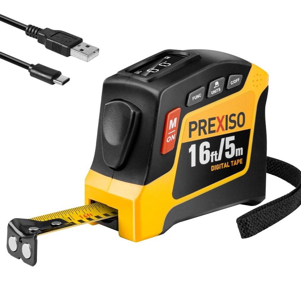 PREXISO 2-in-1 Digital Tape Measure Tools 16Ft Rechargeable Measuring ...