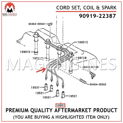 90919-22387 CORD SET, COIL & SPARK, W/RESISTIVE TOYOTA 3RZ-FE FOR LC ...