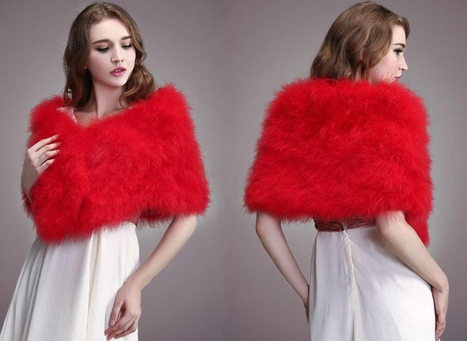 Casual Solid Ostrich Feather Shawl Wrap Bride Wedding Stole Turkey Fur ...