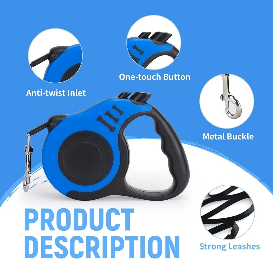 Retractable Dog Leash 10/16FT Automatic Tape Lead Non-Slip Handle SM ...