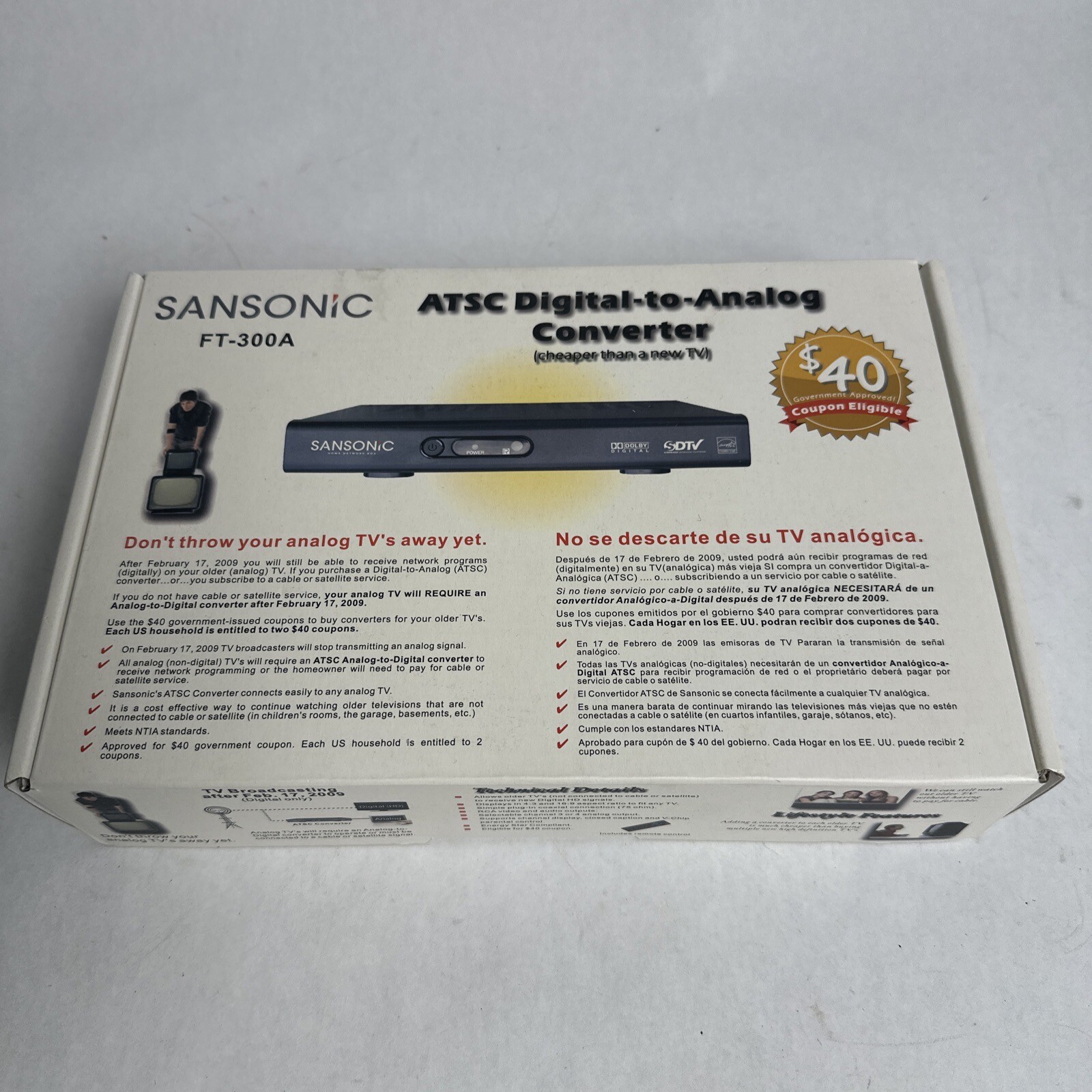 Sansonic FT-300A ATSC Digital-To-Analog TV Converter Box Includes ...