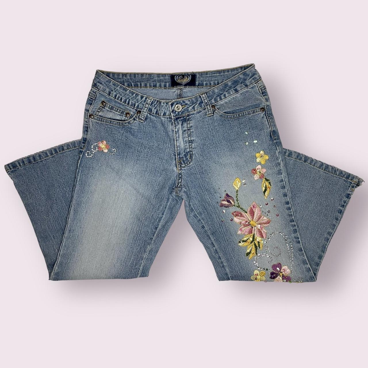 beaded embroidered angels denim jean cutoff capris vi… - Gem