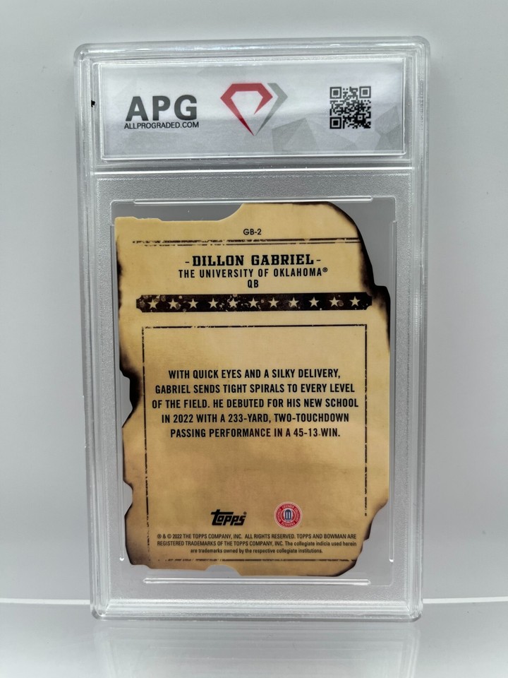 Dillon Gabriel 2022 Bowman U Best Silver Gunsligers #GB-2 APG Graded ...