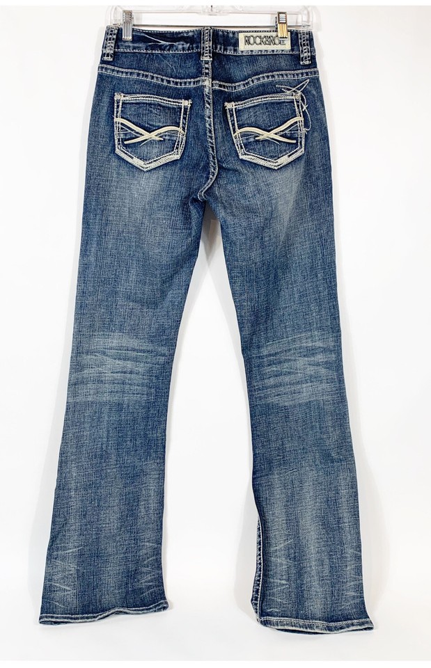 Rock & Roll Cowgirl Womens Sz 28x34 (28x33) Midrise Bootcut Denim Blue ...