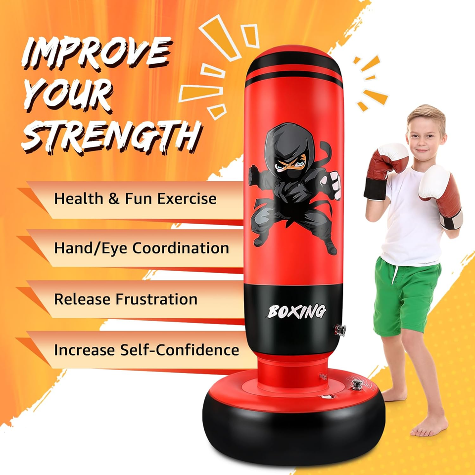 Punching Bag for Kids Tall 65” Inflatable Kids Punching Bag for 8-12 ...