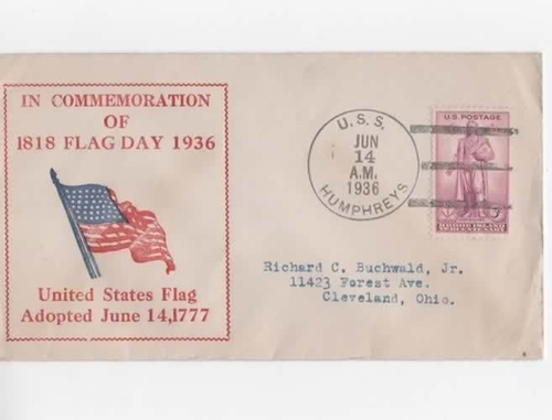 USS Humphreys 1936 Flag Day commemoration Navel Cachet and Cancel Club ...