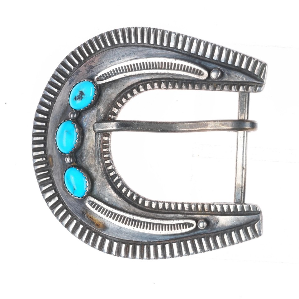 Vintage Harry Morgan Navajo sterling silver turquoise 1" ranger belt ...