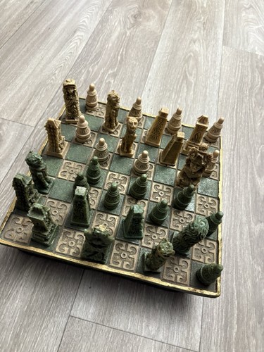 Vintage Aztec Mayan Chess Set Turquoise & White RARE good Shape | eBay