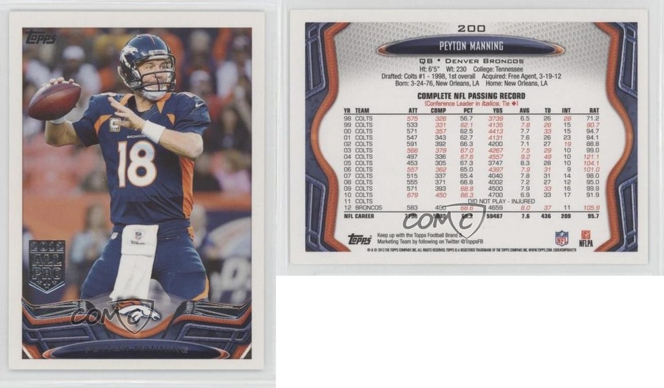 2013 Topps Peyton Manning (Blue Jersey) #200 HOF 1k90 | eBay