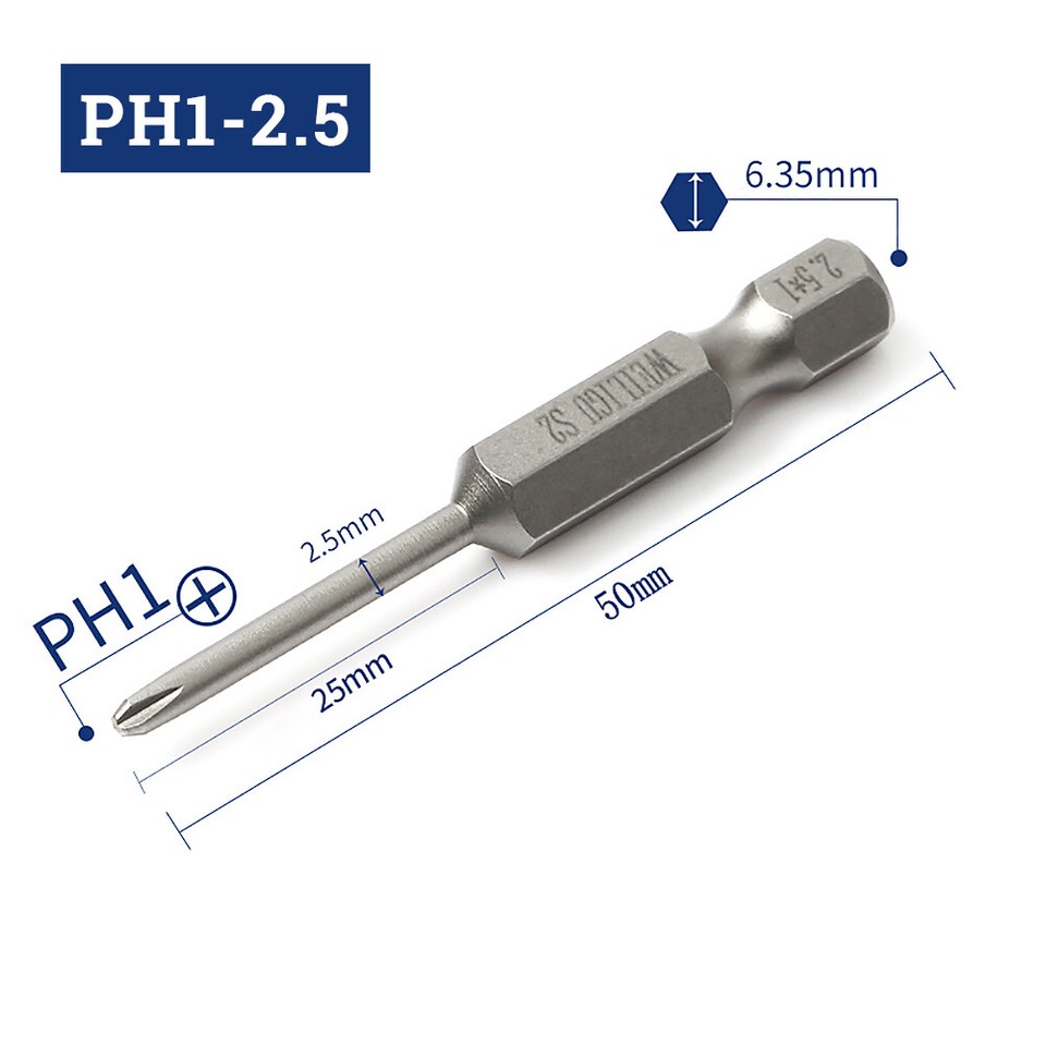 #00 #0 #1 #2 Phillips Magnetic Tips Screwdriver Bits 1/4“ Hex Shank 50 ...