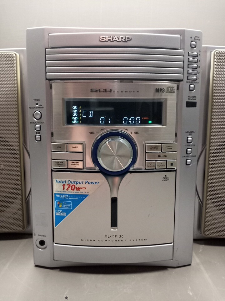 Sharp XL-MP130 Micro Component Stereo System 5 Disc CD Changer Tape ...