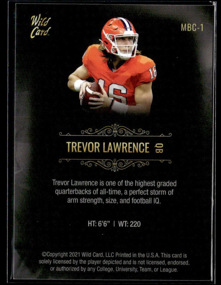 2021 Wild Card Matte Black TREVOR LAWRENCE #MBC-1 RC JACKSONVILLE ...