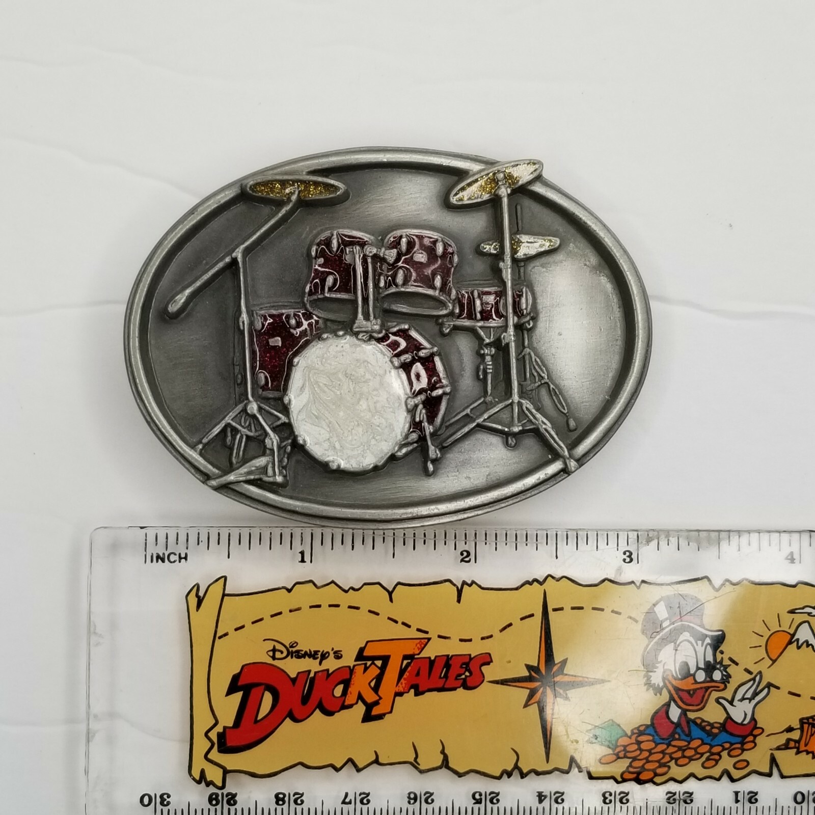 VINTAGE SISKIYOU PEWTER DRUMS DESIGN BELT BUCKLE - Gem