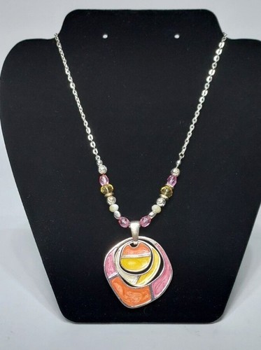 Kenneth Cole Silver Tone 3 Part Yellow Orange Swirl Pendant Beaded ...